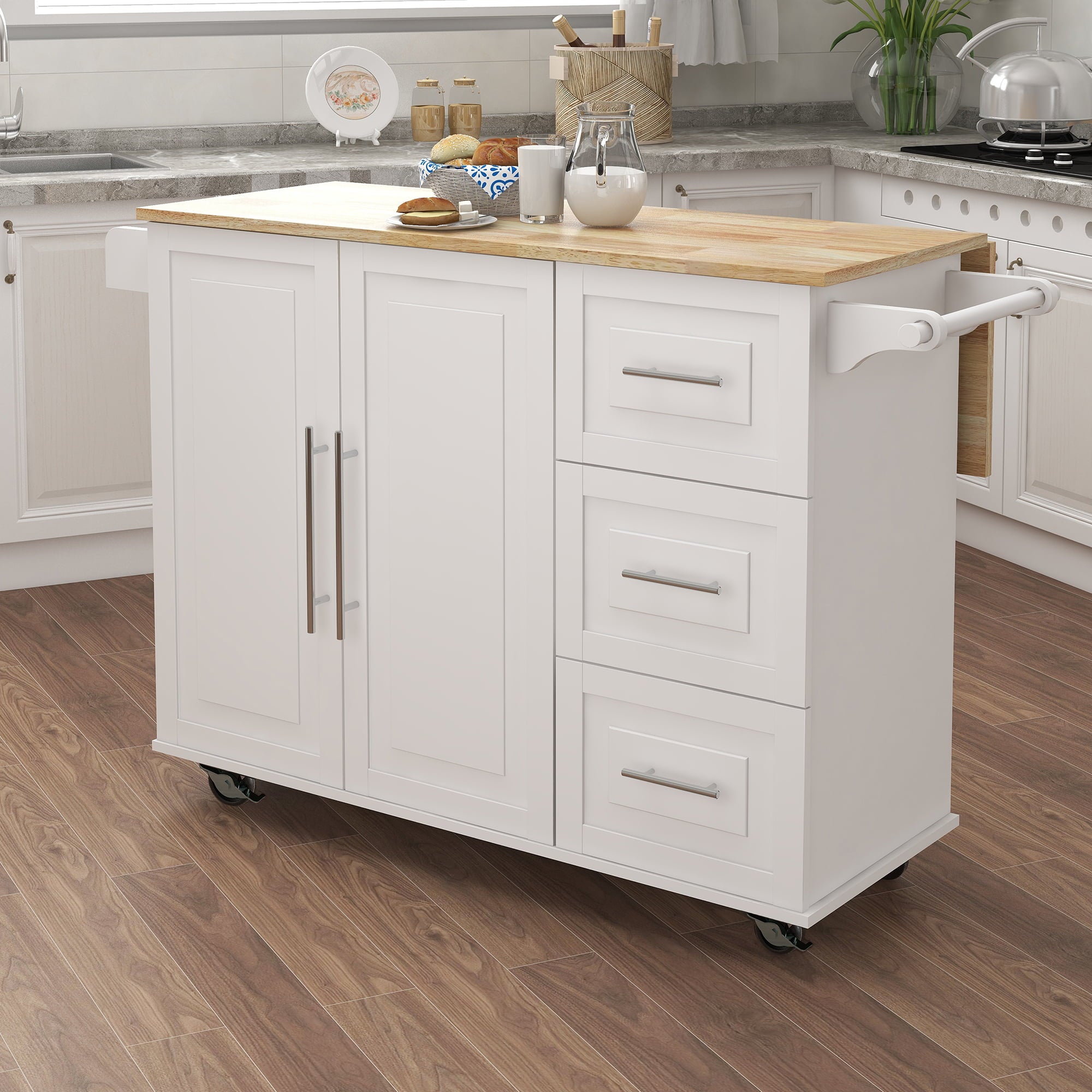 Rolling Kitchen Island with Storage, BTMWAY Kitchen Island Cart on Whe ...
